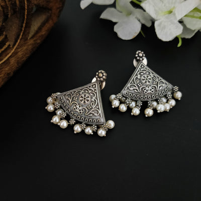 "Riyashi" Silver Look Alike Oxidized Earrings – The Fiona Store