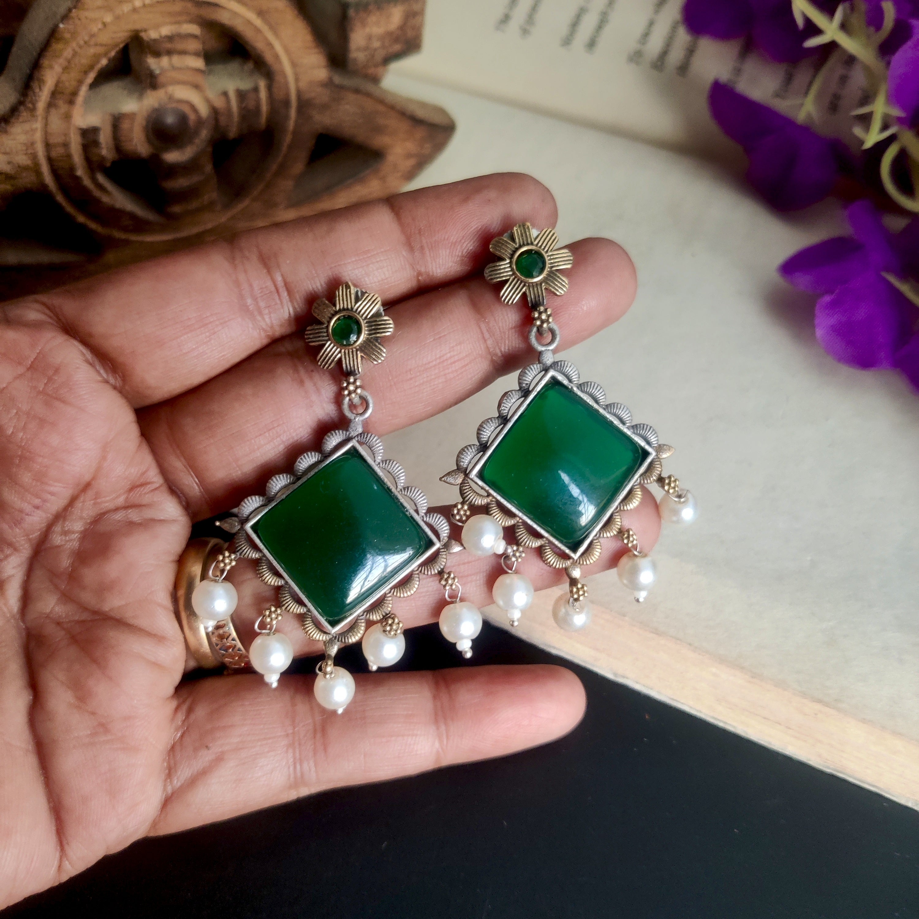 "Minali" Silver Look Alike Oxidized Dangler – The Fiona Store